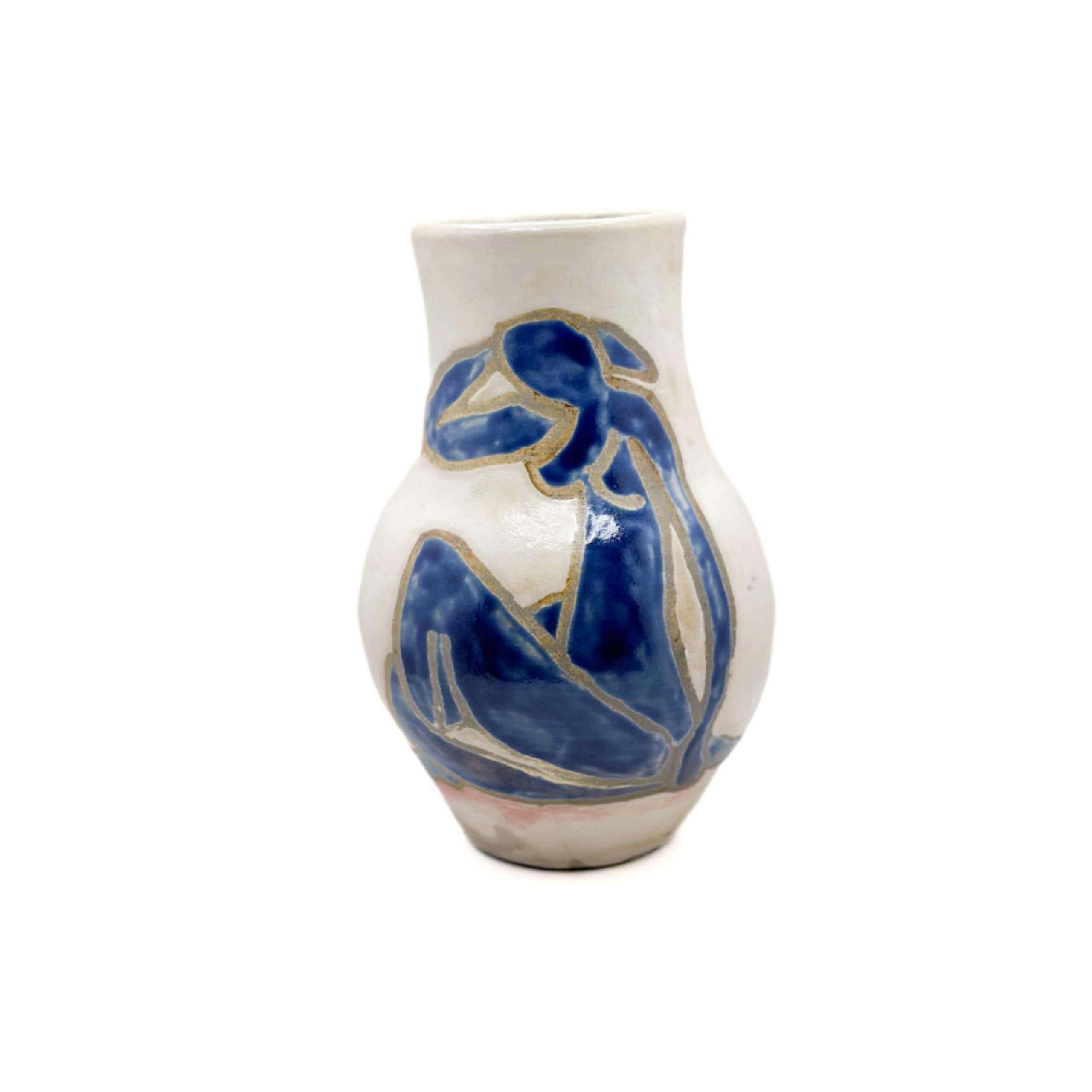 Amanda Rhoads - White and Blue Woman Raku Vase | Kunzler Studios
